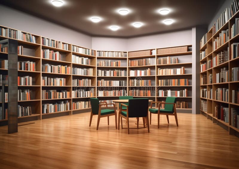 Indoor or Interior Modern Library with Generative AI Stock Illustration ...