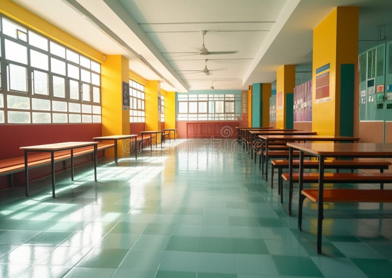 Indoor or Interior Modern School with Generative AI Stock Illustration ...