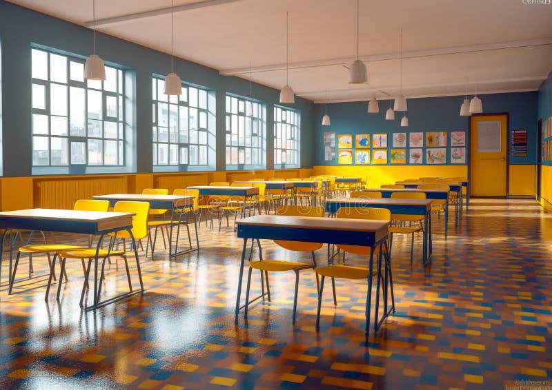 Indoor or Interior Modern School with Generative AI Stock Illustration ...