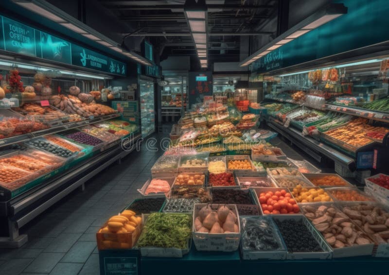 Indoor or Interior Super Market with Generative AI Stock Illustration ...