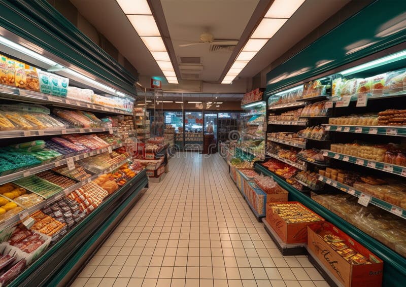 Indoor or Interior Super Market with Generative AI Stock Illustration ...