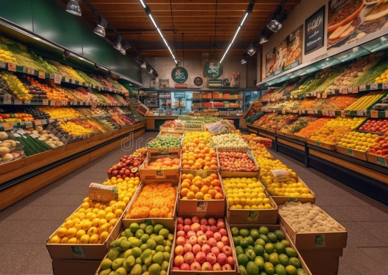 Indoor or Interior Super Market with Generative AI Stock Illustration ...