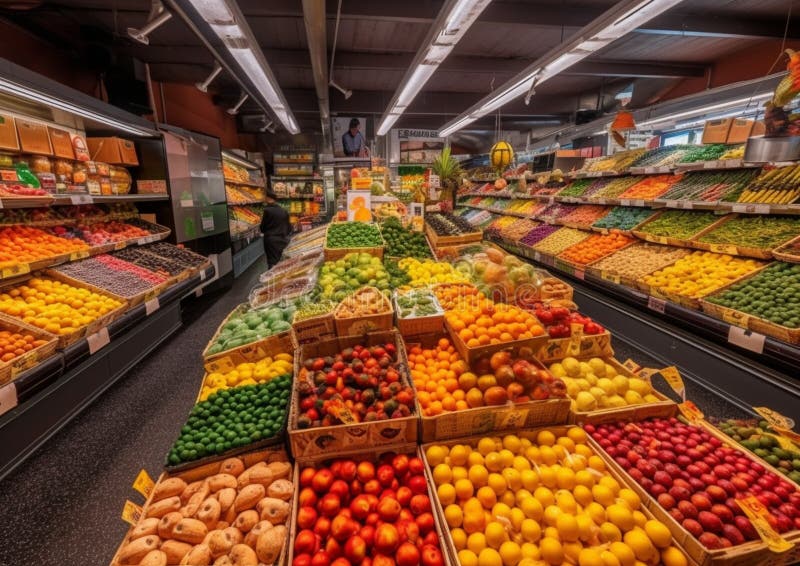 Indoor or Interior Super Market with Generative AI Stock Illustration ...