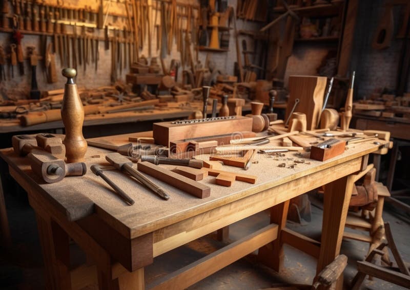 Indoor or Interior Wood Workshop with Generative AI Stock Illustration ...