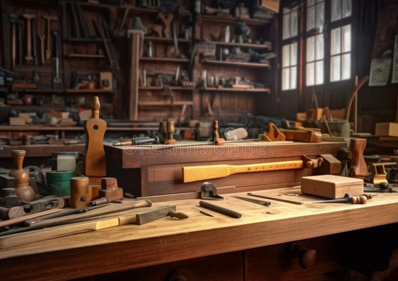 Indoor or Interior Wood Workshop with Generative AI Stock Illustration ...
