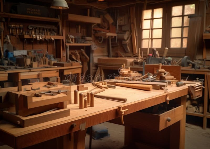 Indoor or Interior Wood Workshop with Generative AI Stock Illustration ...