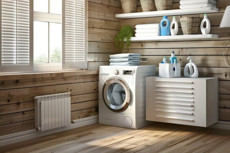 Empty Indoor Laundry Room with Washing Machine Stock Image - Image of ...