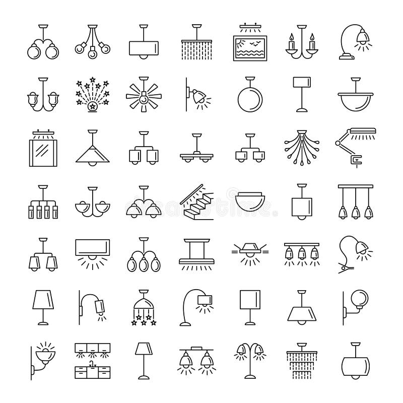 Table Lamps of Different Types. Set of Light Fixtures for Bedroom ...