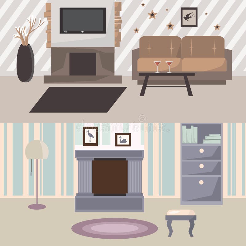 Indoor Living Room Flat Design Stock Vector - Illustration of living ...