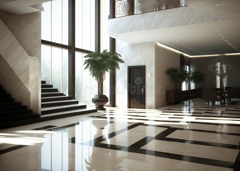 Indoor Lobby Design with Travertine Marble. Generative AI Stock ...