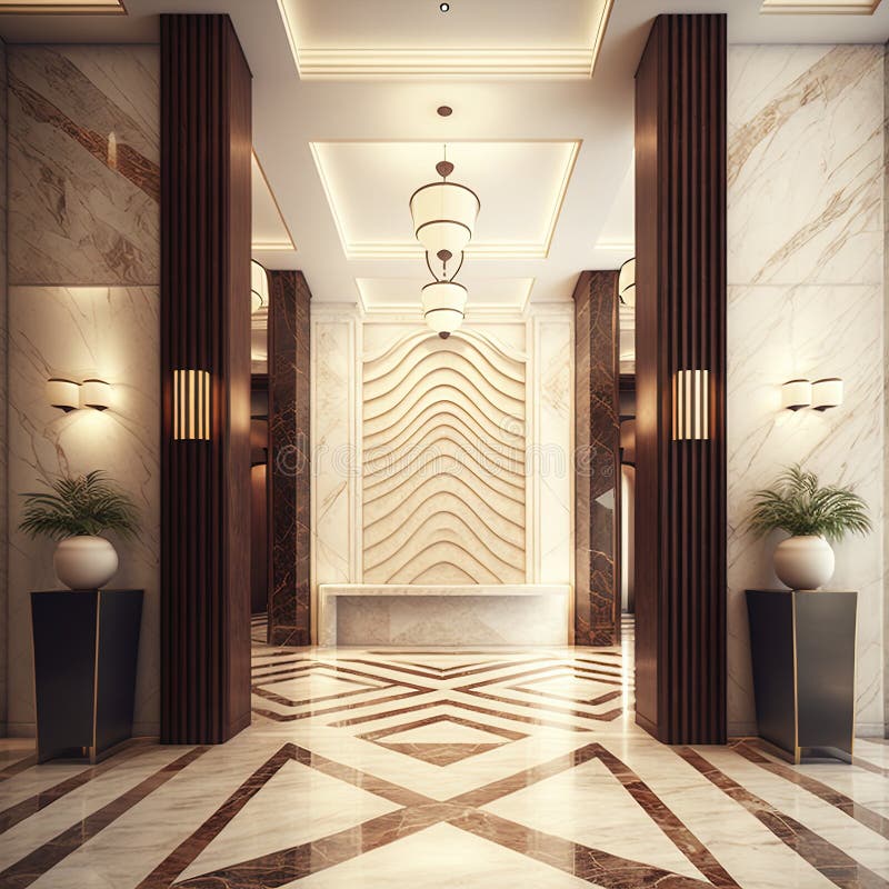Indoor Lobby Design with Travertine Marble. Generative AI Stock ...