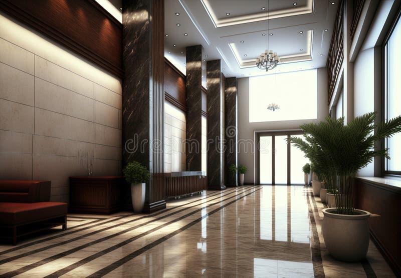 Indoor Lobby Design with Travertine Marble. Generative AI Stock ...
