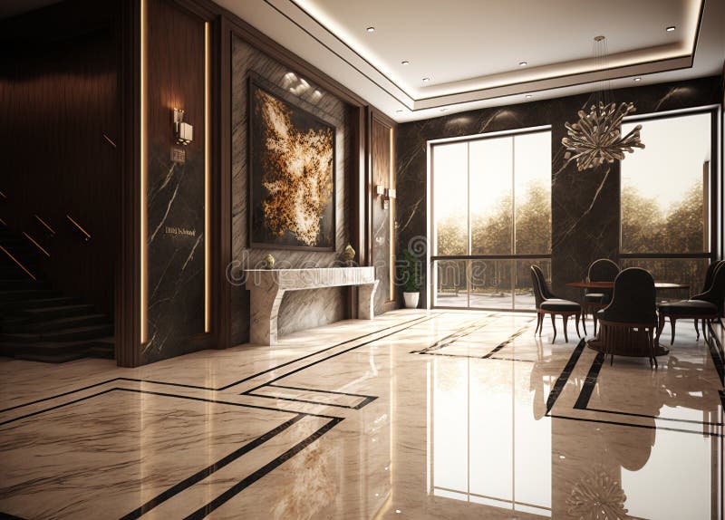 Indoor Lobby Design with Travertine Marble. Generative AI Stock ...