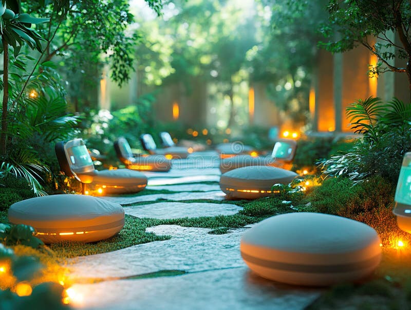 An Indoor, Minimalist Space with a Pathway Flanked by Large Trees and ...