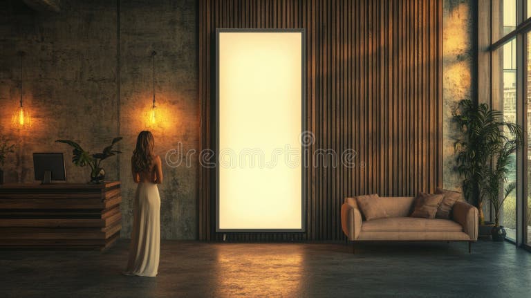 Indoor Office Building with LCD Screen Mockup - 3D Rendering Stock ...