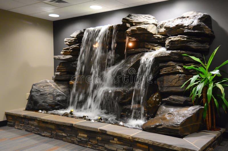 Indoor Office Rock Waterfall Feature with Led Lighting Accents Stock ...