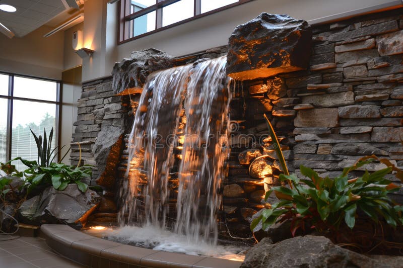 Indoor Office Rock Waterfall Feature with Led Lighting Accents Stock ...