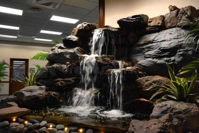 Indoor Office Rock Waterfall Feature with Led Lighting Accents Stock ...