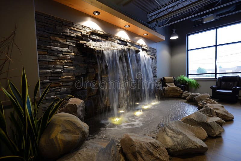 Indoor Office Rock Waterfall Feature with Led Lighting Accents Stock ...