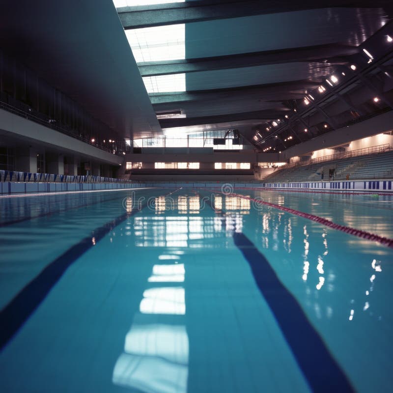 Indoor Olympic Swimming Pool with Clean Blue Water and Reflection Stock ...