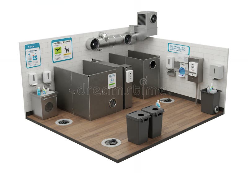 Indoor Pet Relief Area with Metallic Enclosures and Ventilation System ...