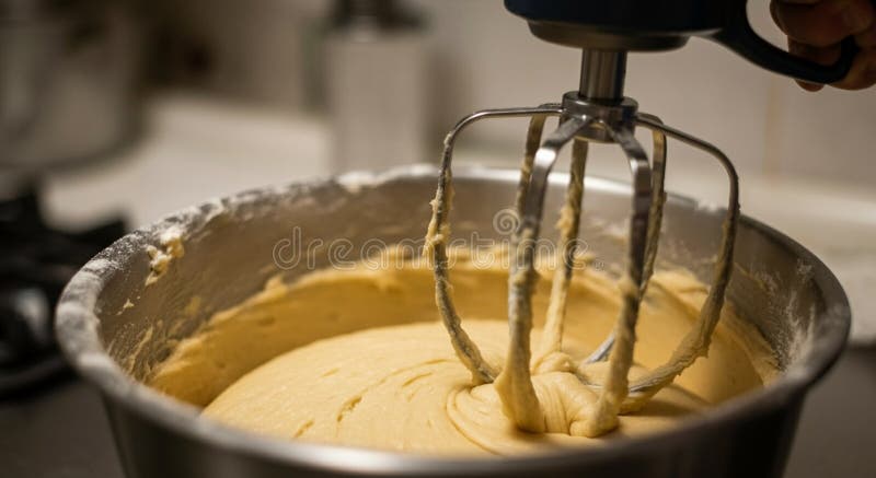 The Process of Making Cakes with Mixer, Raw Dough and Rolling Pin on a ...