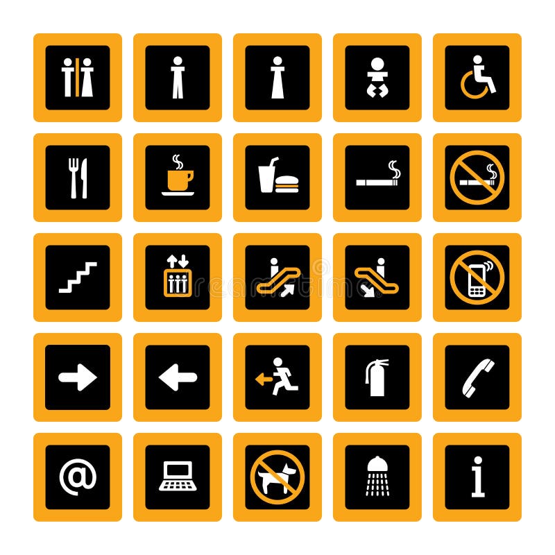 Indoor Pictogram Set Orange-white on Black Stock Vector - Illustration ...