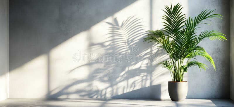 Indoor Plant Casting Shadows in Minimalist Room with Natural Light ...