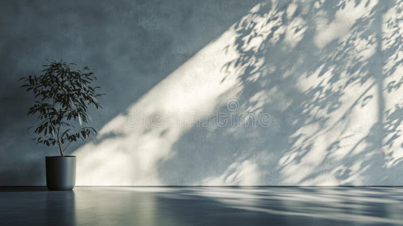 Indoor Plant in Grey Pot with Sunlight and Leaf Shadows on Concrete ...