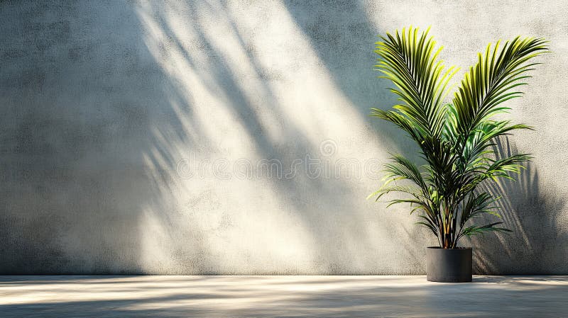 Indoor Plant, Sunlight, Concrete Wall, Shadow, Minimalist Design Stock ...