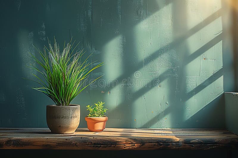 Indoor Plants in Pots with Sunlight Casting Long Shadows Stock ...