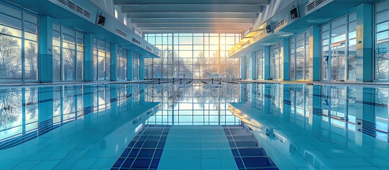 Indoor Pool with Blue Sky Reflection Stock Image - Image of water ...