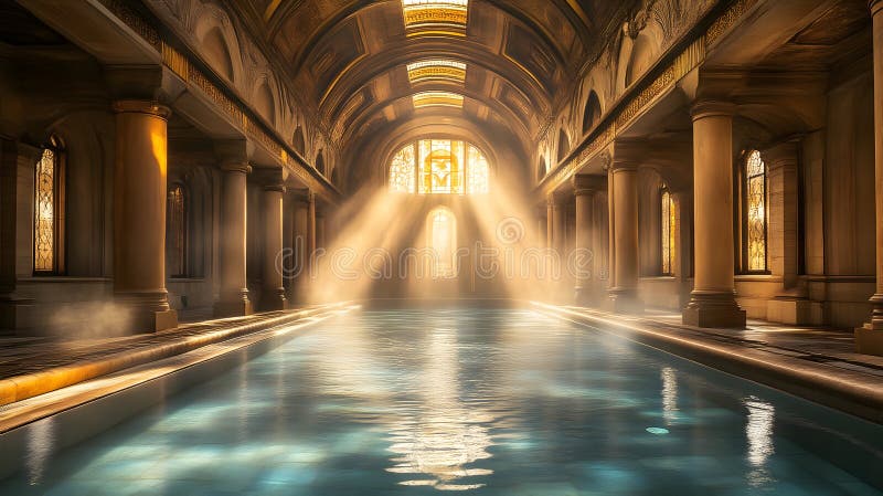 Indoor Pool with Light Rays and Columns Stock Illustration ...