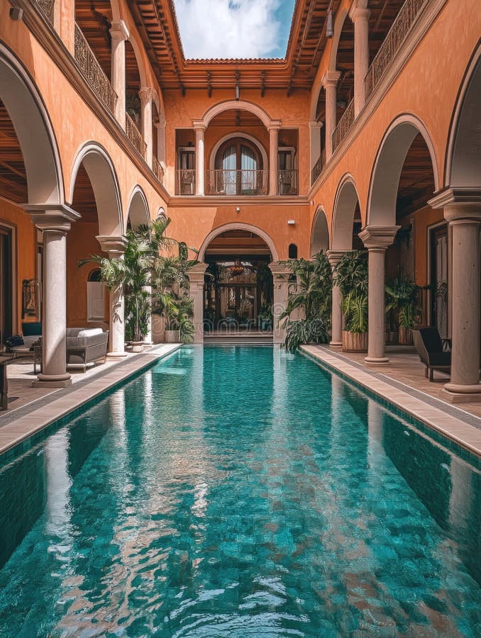 Indoor Pool in a Spanish-style Resort Stock Photo - Image of ...