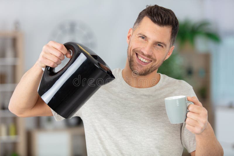 Indoor Portrait Handsome Man Preparing Cup Tea Stock Photo - Image of ...