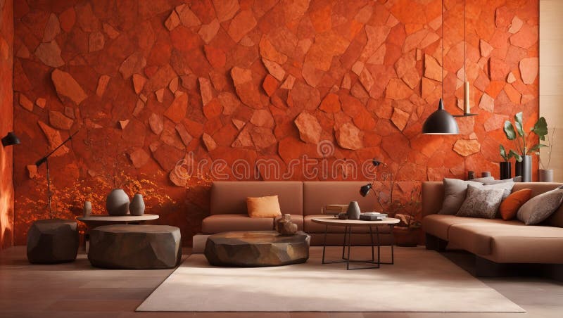 Indoor Room with Stone Pattern Wall. AI Generated Stock Image - Image ...