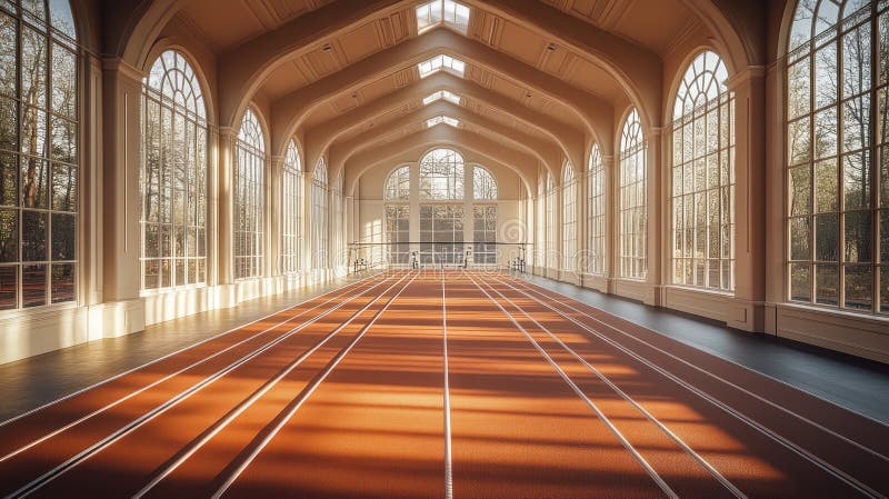 An Indoor Running Track with Large Windows and Sunlight Streaming ...