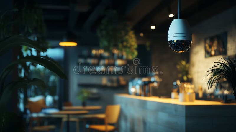Indoor Security Camera in a Stylish, Modern Cafe Stock Photo - Image of ...