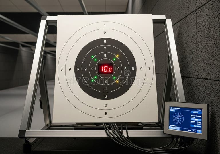Indoor Shooting Range Target Setup with a Digital Scoring Display. the Target Features Stock ...