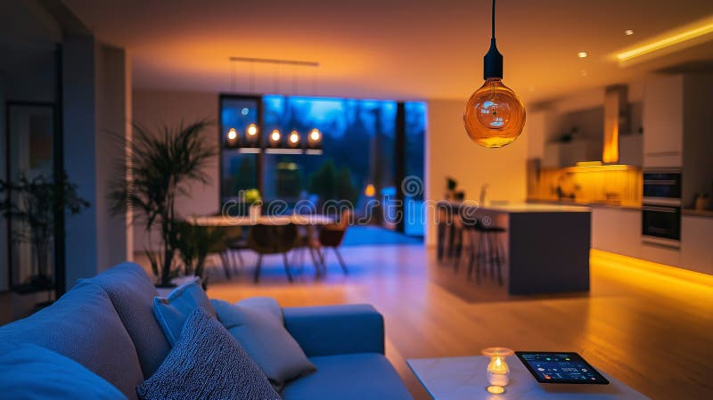 Indoor Smart Home Showcasing Energy-saving Features during Evening ...