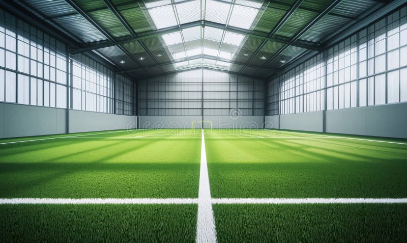 Indoor Soccer Field with Artificial Turf and Natural Lighting Stock ...