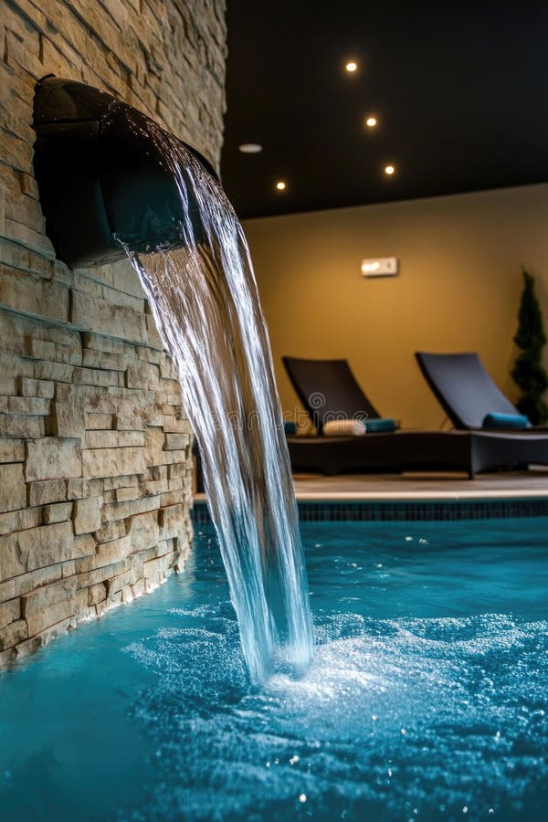 Indoor Spa Pool with Stone Waterfall and Relaxing Atmosphere Stock ...
