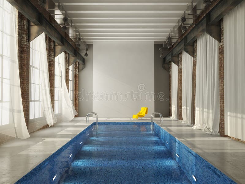 Indoor Swiming Pool in a Loft. 3d Rendering Stock Illustration ...