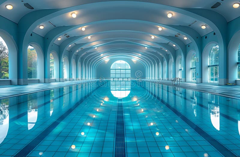 Indoor Swimming Pool with Glass Bottom Stock Photo - Image of lane ...