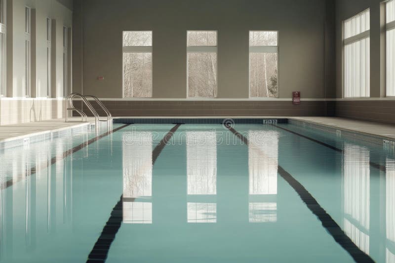 Indoor Swimming Pool Large Windows Reflections Calm Water Stock Photos ...