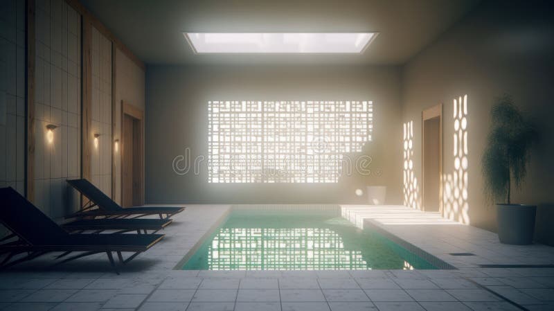 Indoor Swimming Pool in a Luxury Modern Building. Tile Walls and Floors ...