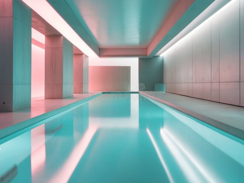 Indoor Swimming Pool Modern Luxurious Design is Rectangular with Pink ...