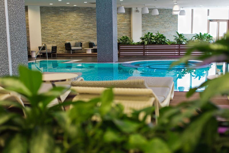 Swimming Pool with Water Slide Stock Image - Image of bucket, pension ...