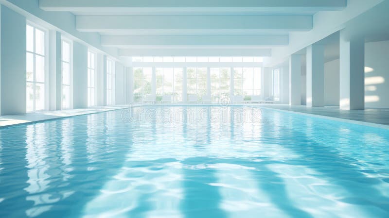 Indoor Swimming Pool with Sunlight Reflecting on Water Surface Stock ...