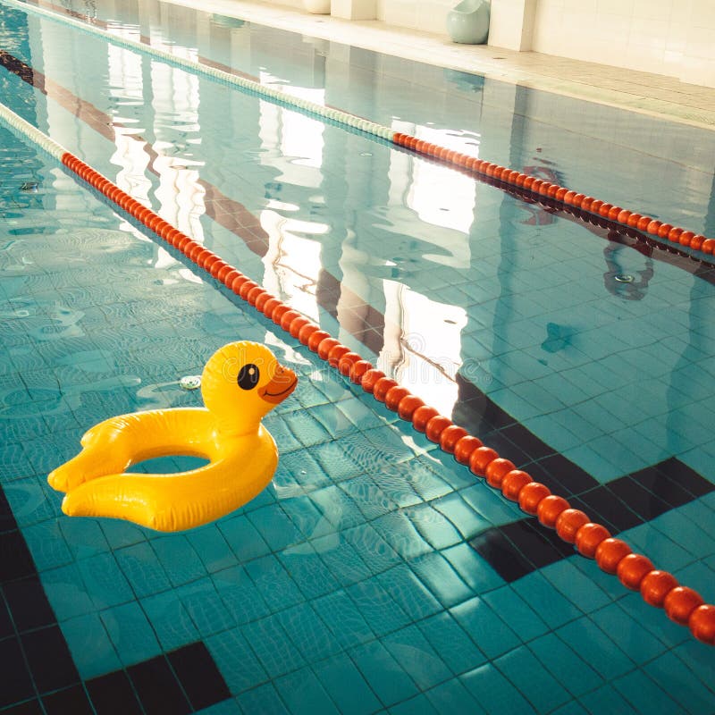 Indoor Swimming Pool with Swim Lanes and Duck Rubber Ring Stock Image ...